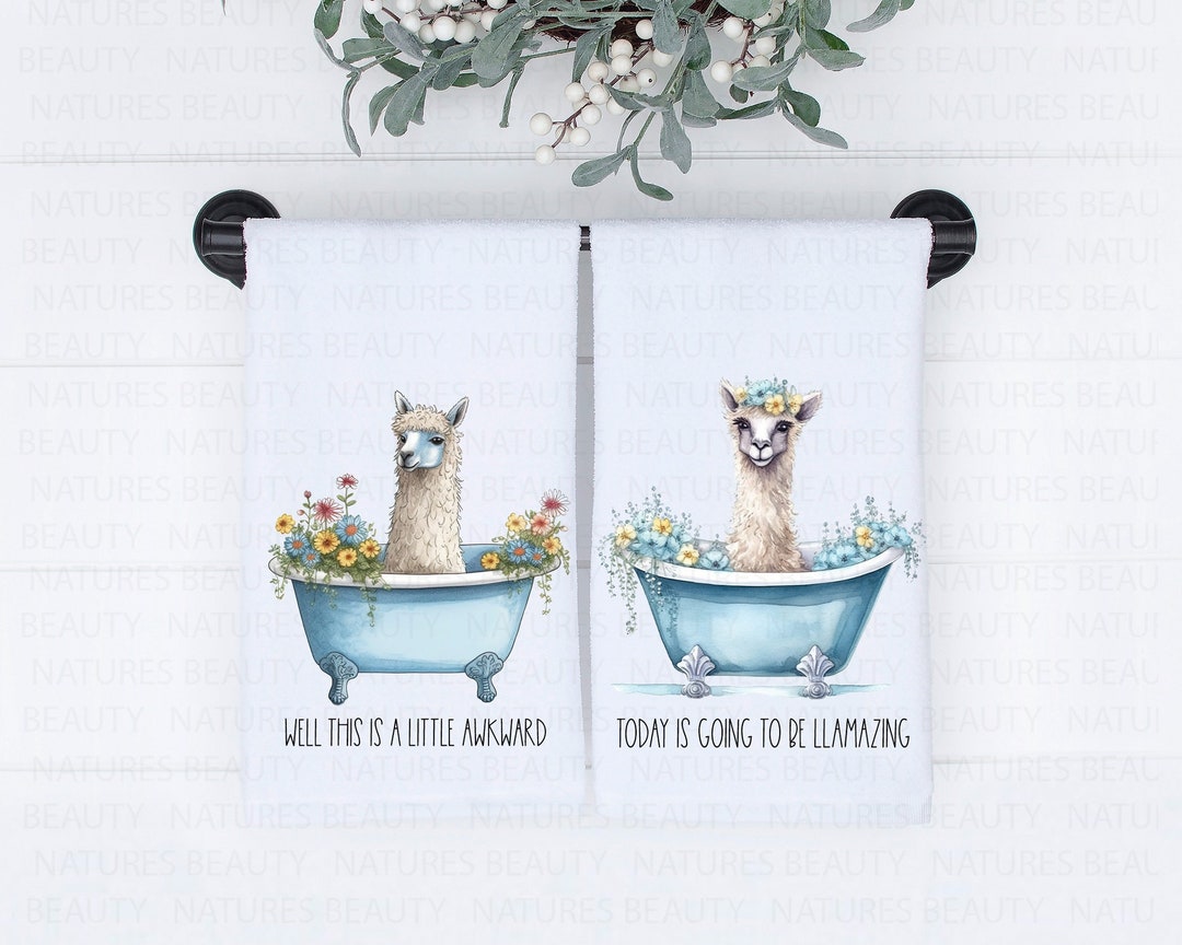 Cute Bathtub Llama Hand Towels, Fun Llama Bathroom Hand Towels, Llama ...