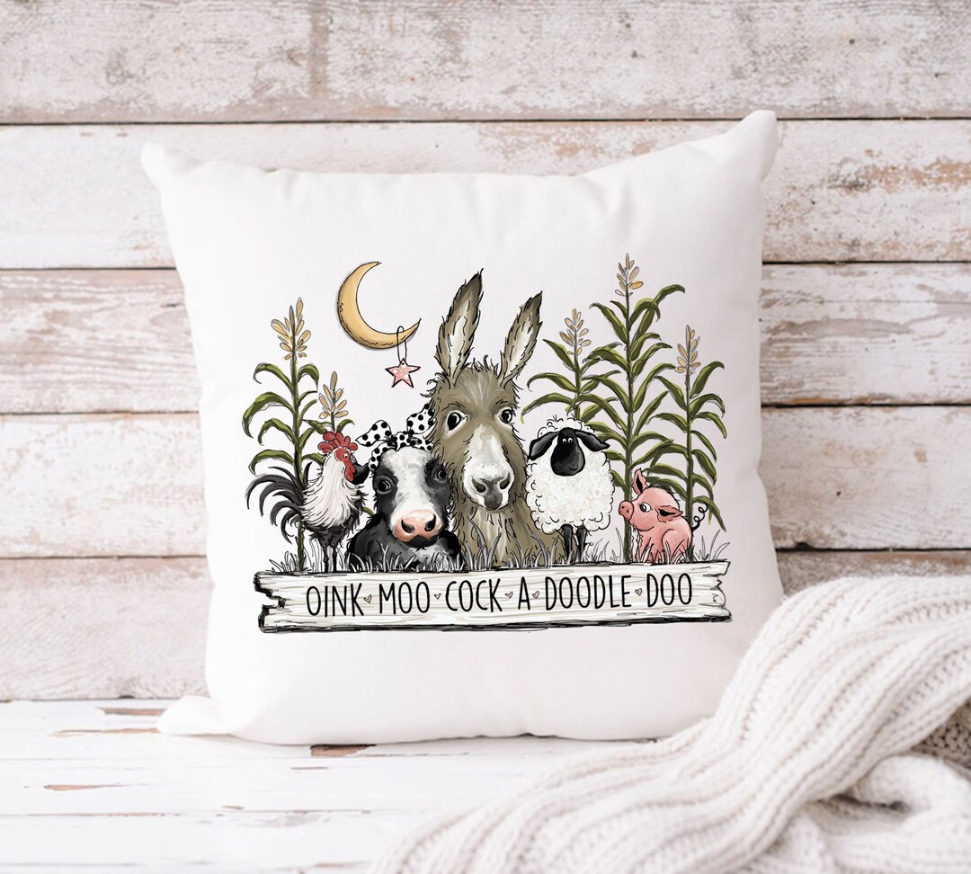 Oink Moo Cock A Doodle Doo Farm Animal Pillow Case, Farmhouse Pillow ...