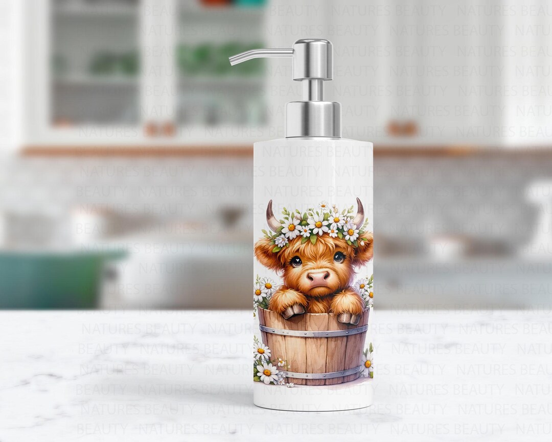 Daisy Highland Cow Soap or Lotion Dispenser, Spring Highland Cow ...