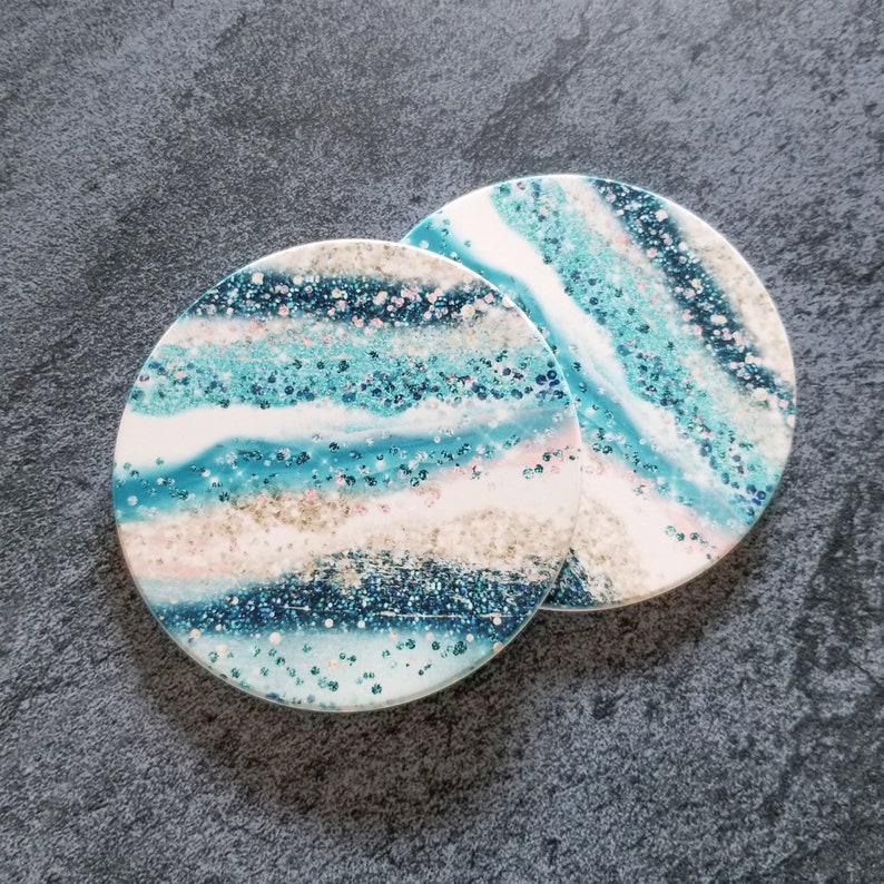 Aqua Agate With Gold Confetti Round or Square Sandstone Coasters ...