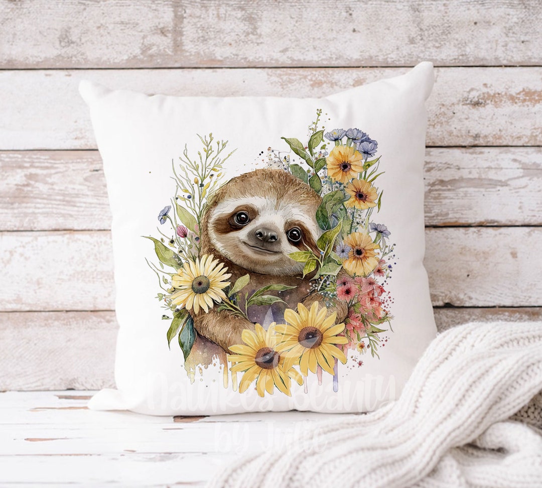 Sloth Floral Pillow Case, Sloth Pillow Case, Sloth Home Decor, Sloth ...