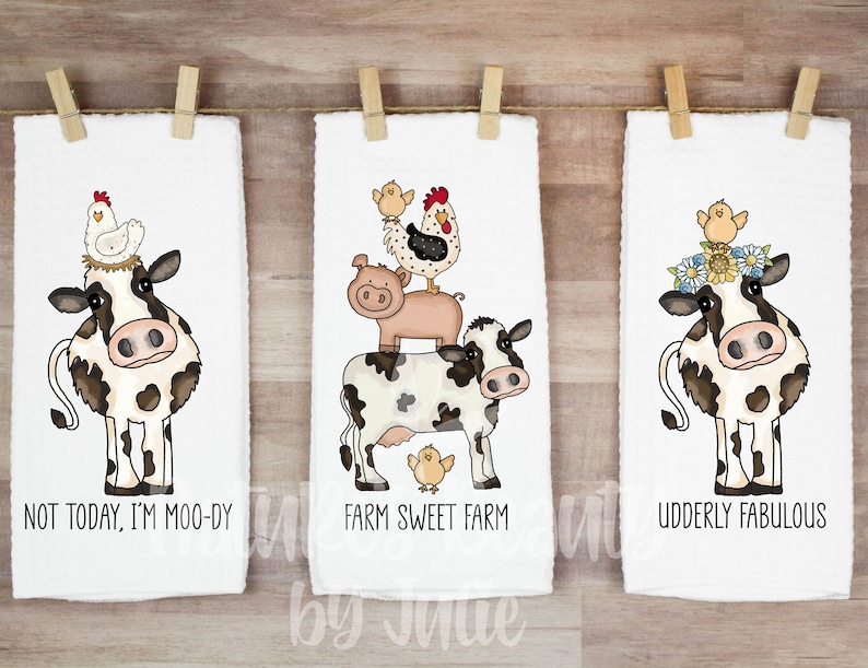 Farm Life Towels Fun Cow Towels Farmhouse Kitchen Decor - Etsy