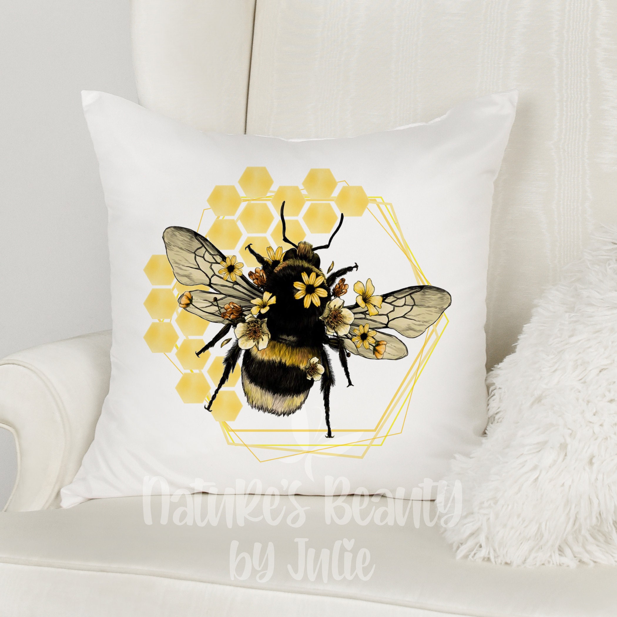 Floral Honey Bee Pillow Case Honey Comb and Bee Throw Pillow - Etsy
