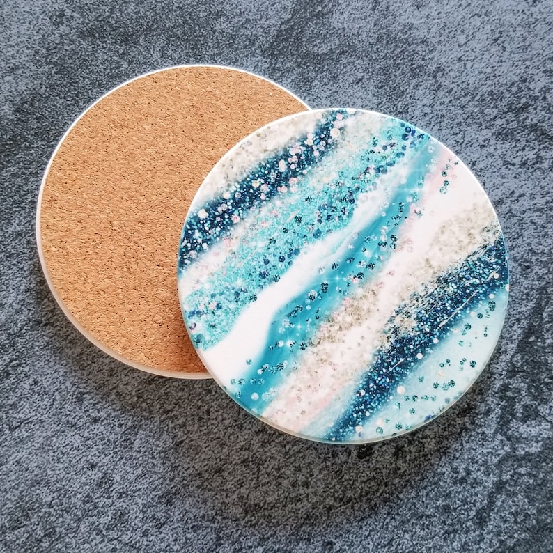 Aqua Agate With Gold Confetti Round or Square Sandstone Coasters ...