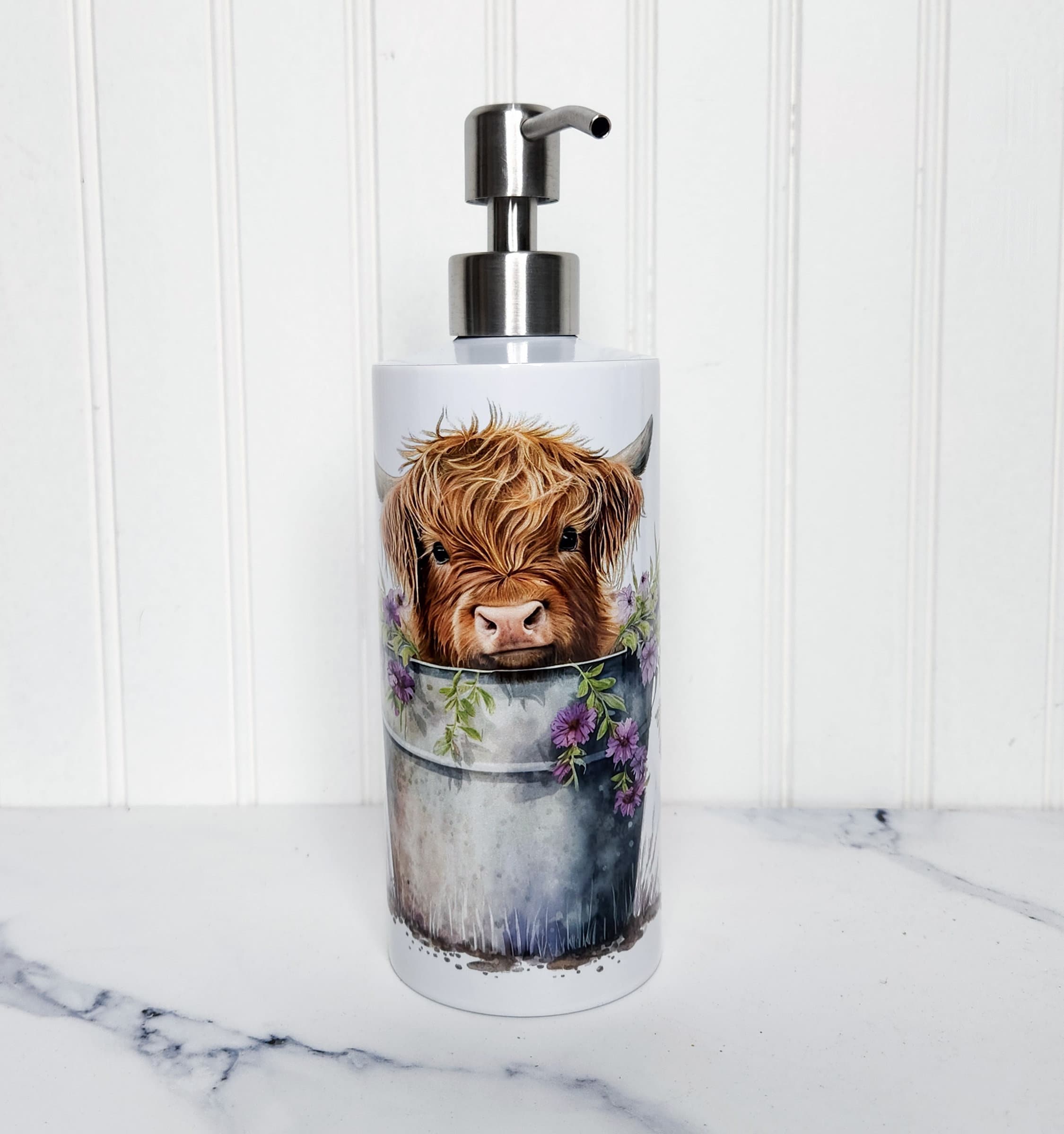 Highland and Dairy Cow Floral Soap or Lotion Dispenser, Cow Kitchen and ...
