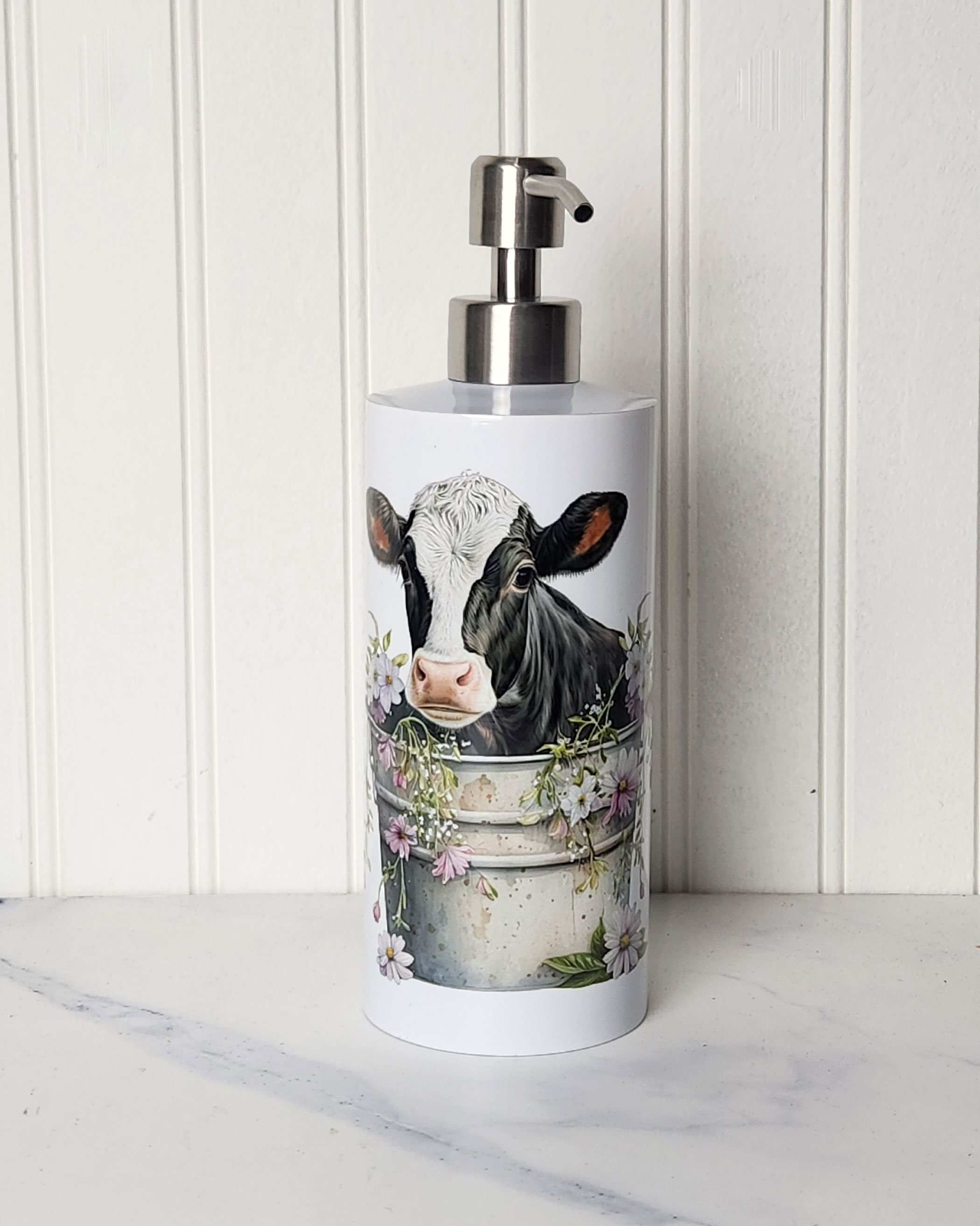 Highland and Dairy Cow Floral Soap or Lotion Dispenser, Cow Kitchen and ...