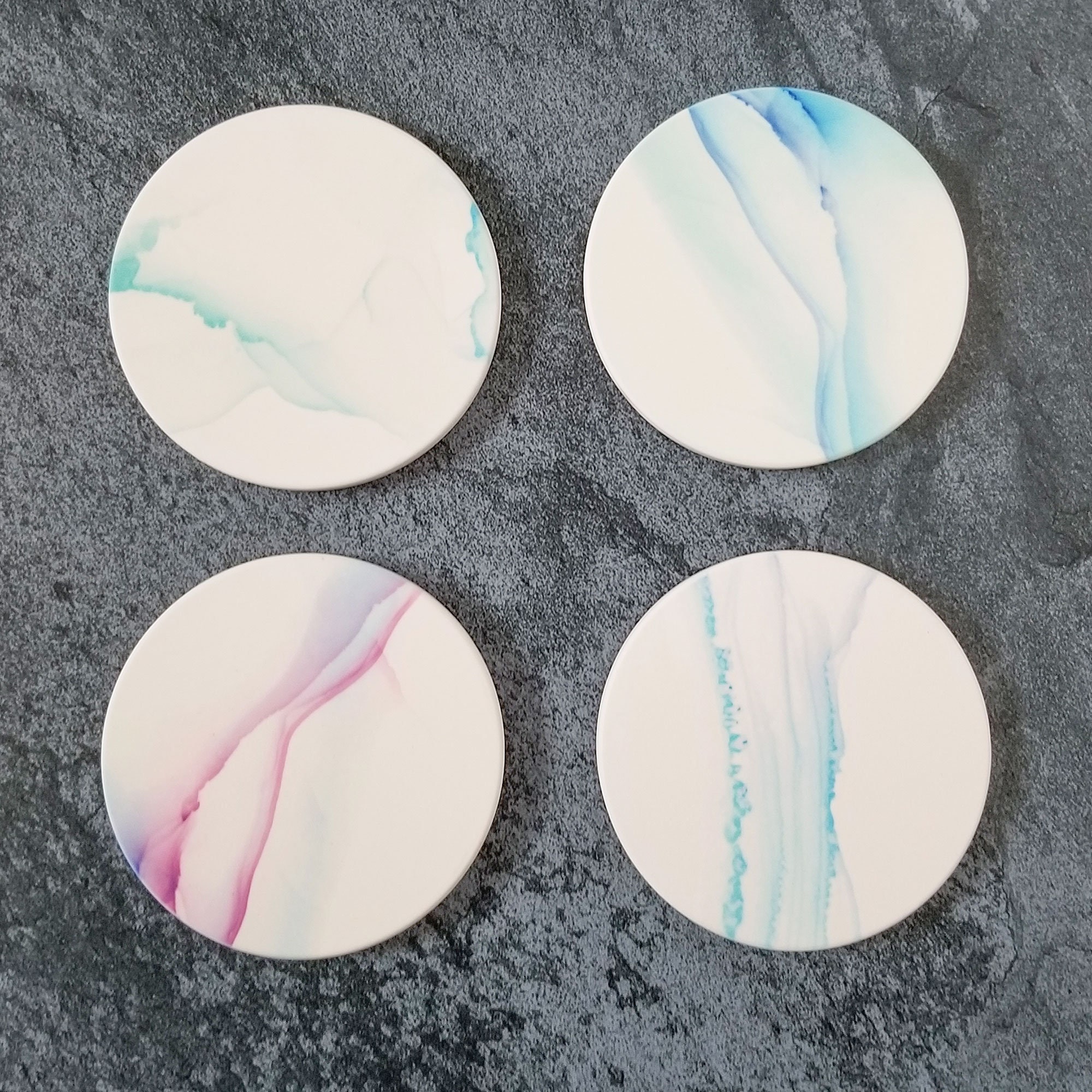 Set of 4 Watercolor Marble Round Sandstone Coasters With Cork Backing ...