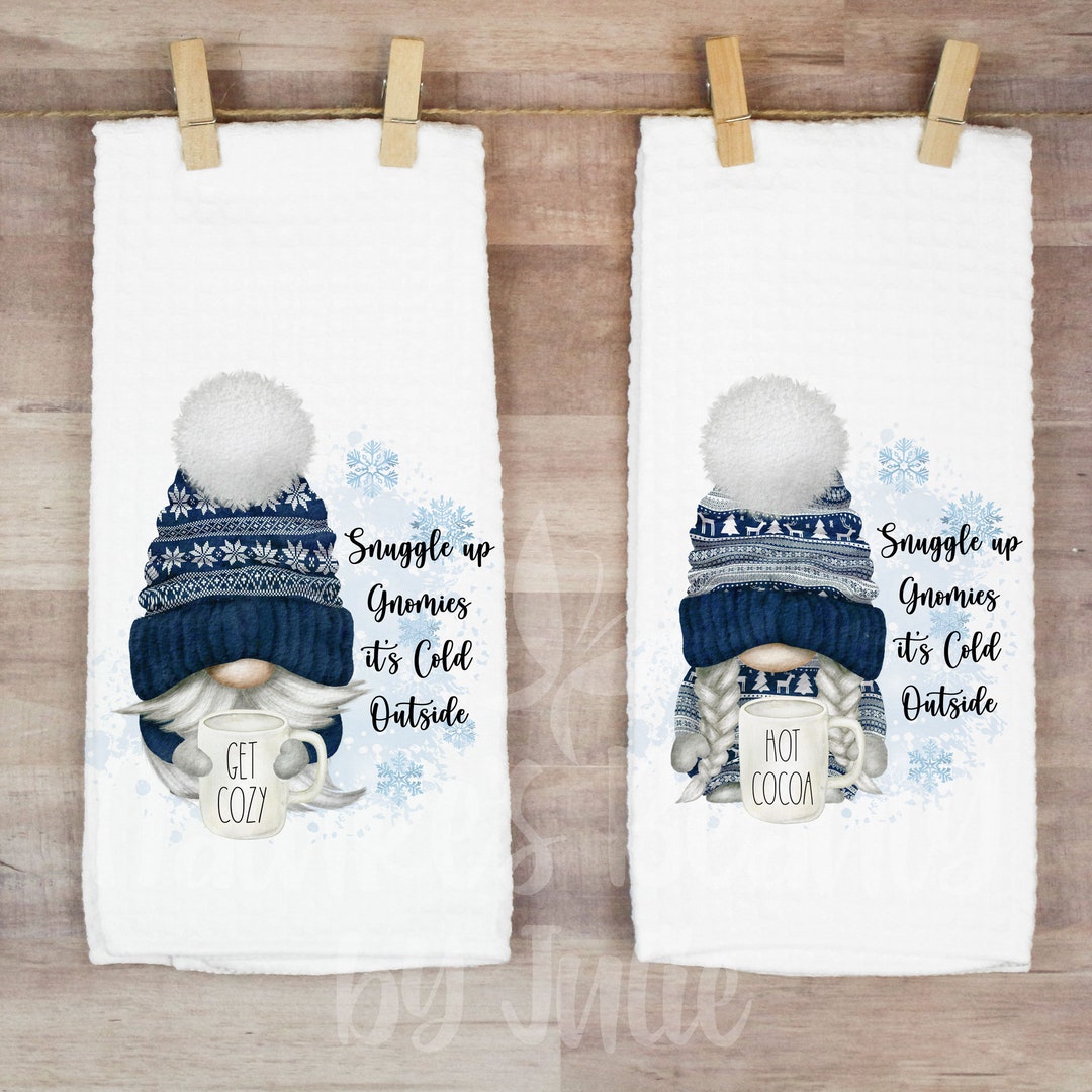 Snuggle up It Cold Outside Gnome Towels, Navy Blue Sweater Gnome Towel ...