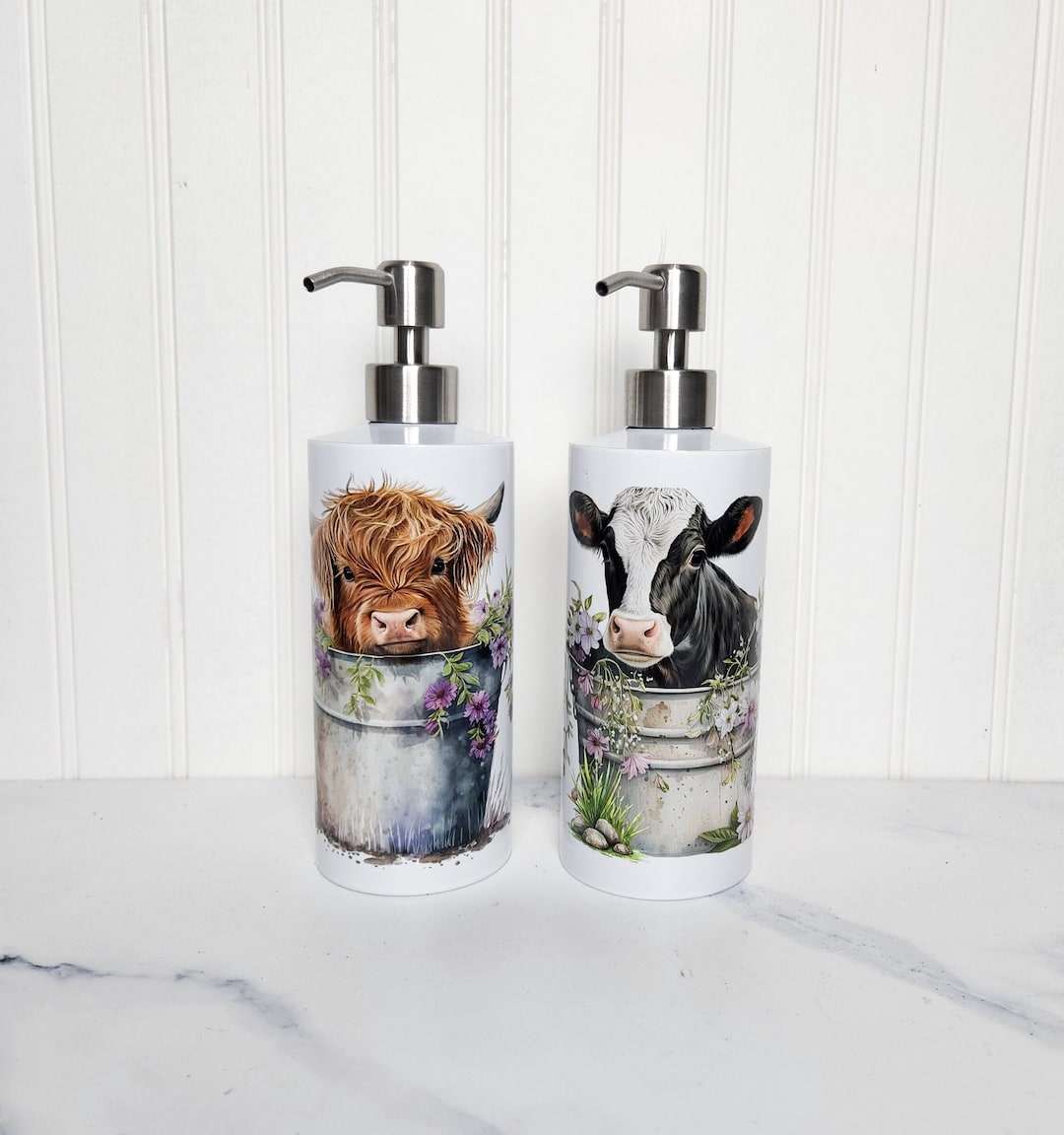 Highland and Dairy Cow Floral Soap or Lotion Dispenser, Cow Kitchen and ...