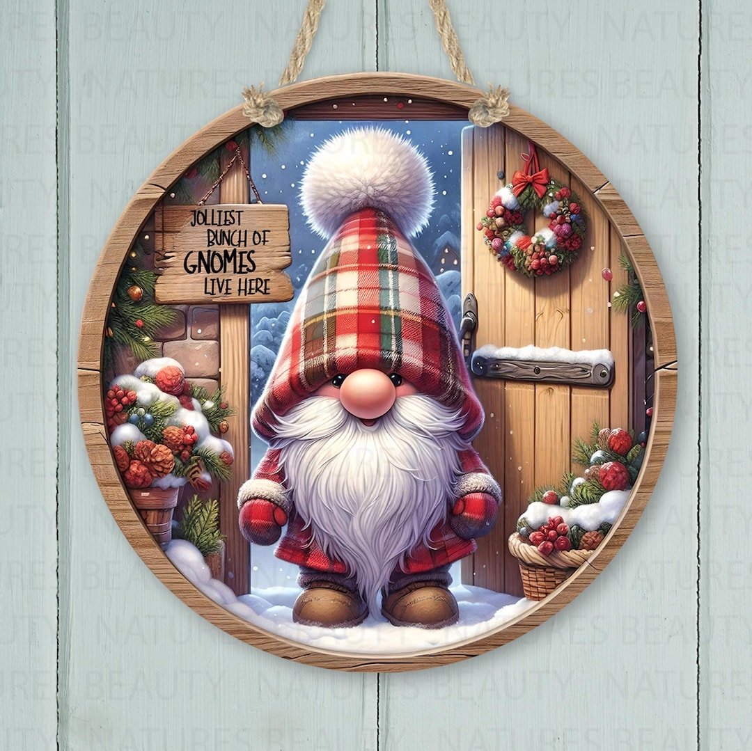 Jolliest Bunch of Gnomes Live Here Winter Gnome Door Hanger, Farmhouse ...
