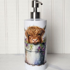 Highland and Dairy Cow Floral Soap or Lotion Dispenser, Cow Kitchen and ...