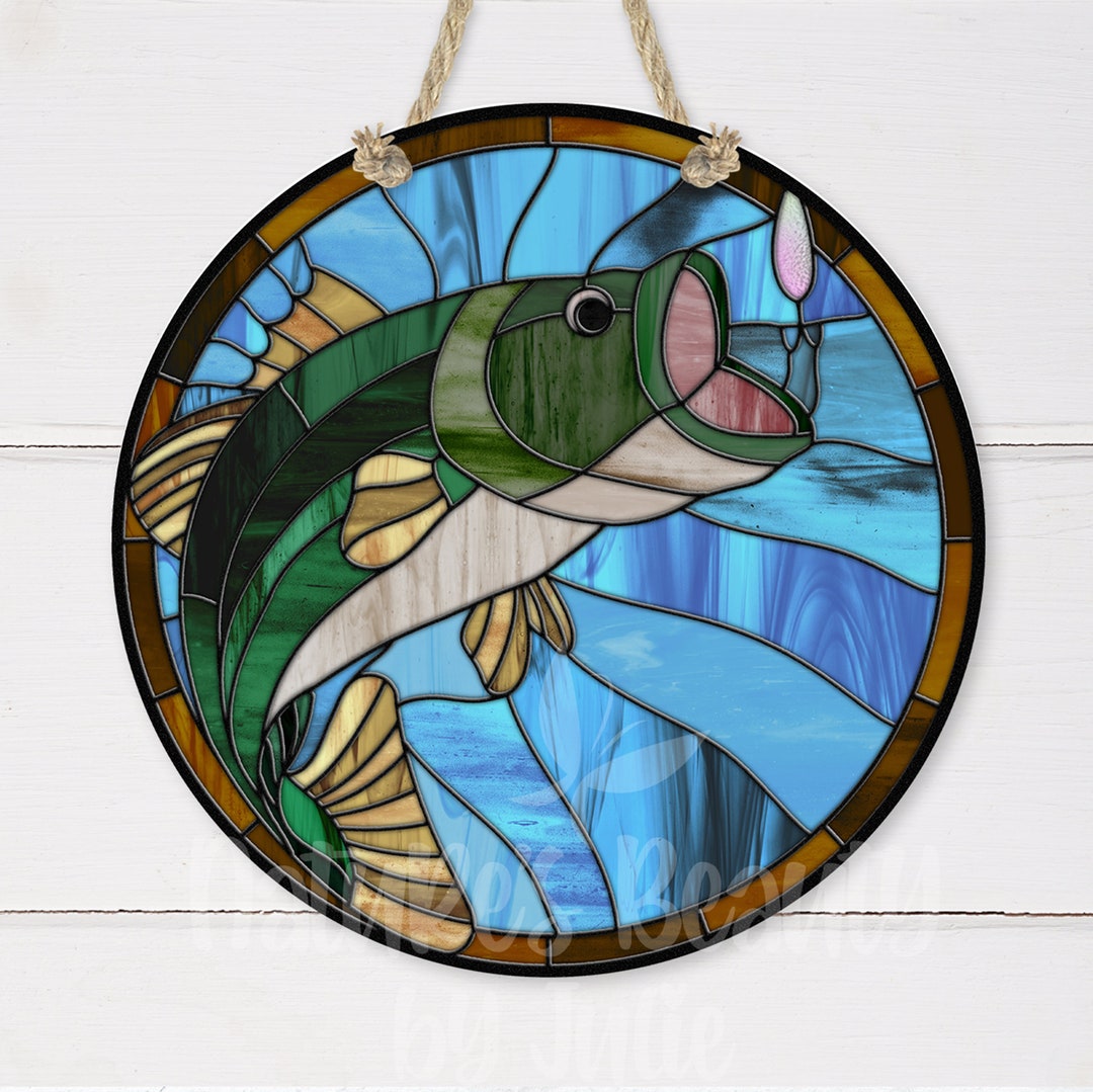 Faux Stained Glass Largemouth Bass Doorhanger, Bass Fish Stained Glass ...