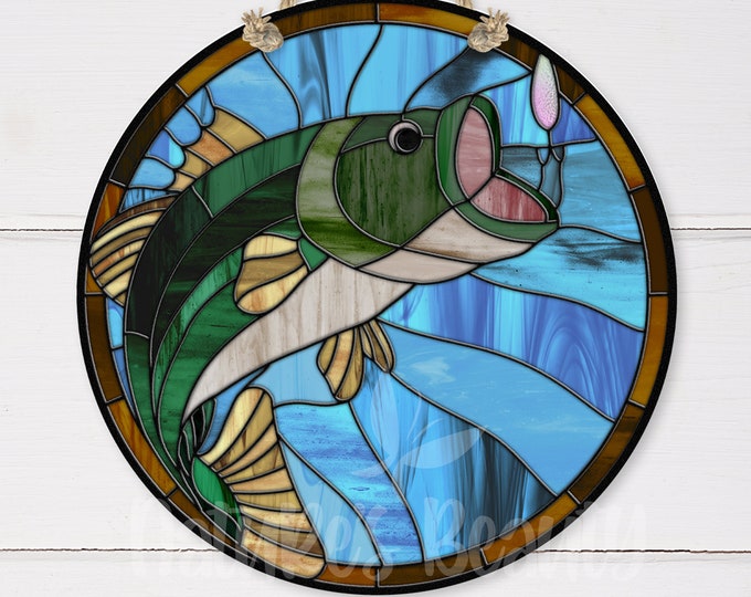 Angler Fish Devil Fish Suncatcher Stained Glass Decor Blue Home House ...