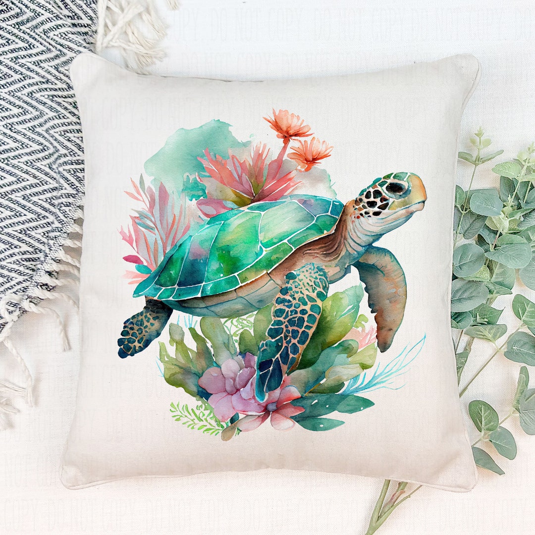Watercolor Floral Sea Turtle Pillow Case Sea Turtle Pillow - Etsy