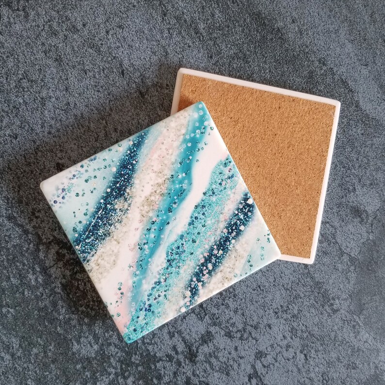 Aqua Agate With Gold Confetti Round or Square Sandstone Coasters ...