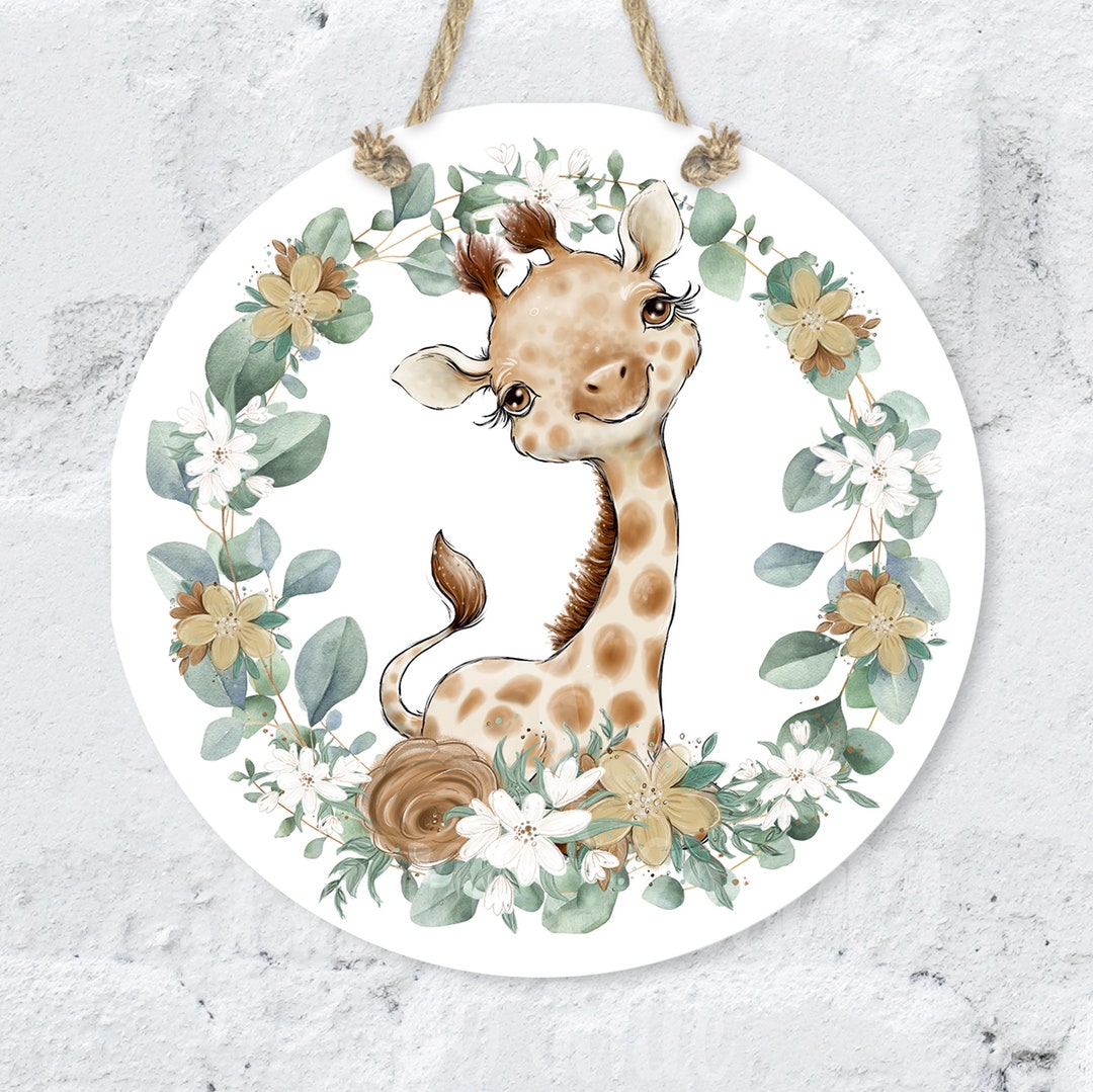 Baby Giraffe Floral Wreath Doorhanger, Floral Giraffe Wreath Wall ...