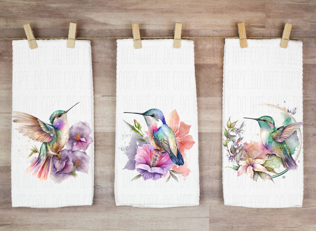 Watercolor Hummingbirds Kitchen or Bathroom Towels, Hummingbird Hand ...