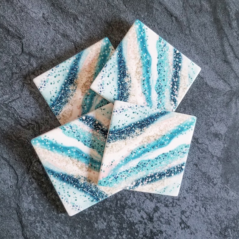 Aqua Agate With Gold Confetti Round or Square Sandstone Coasters ...