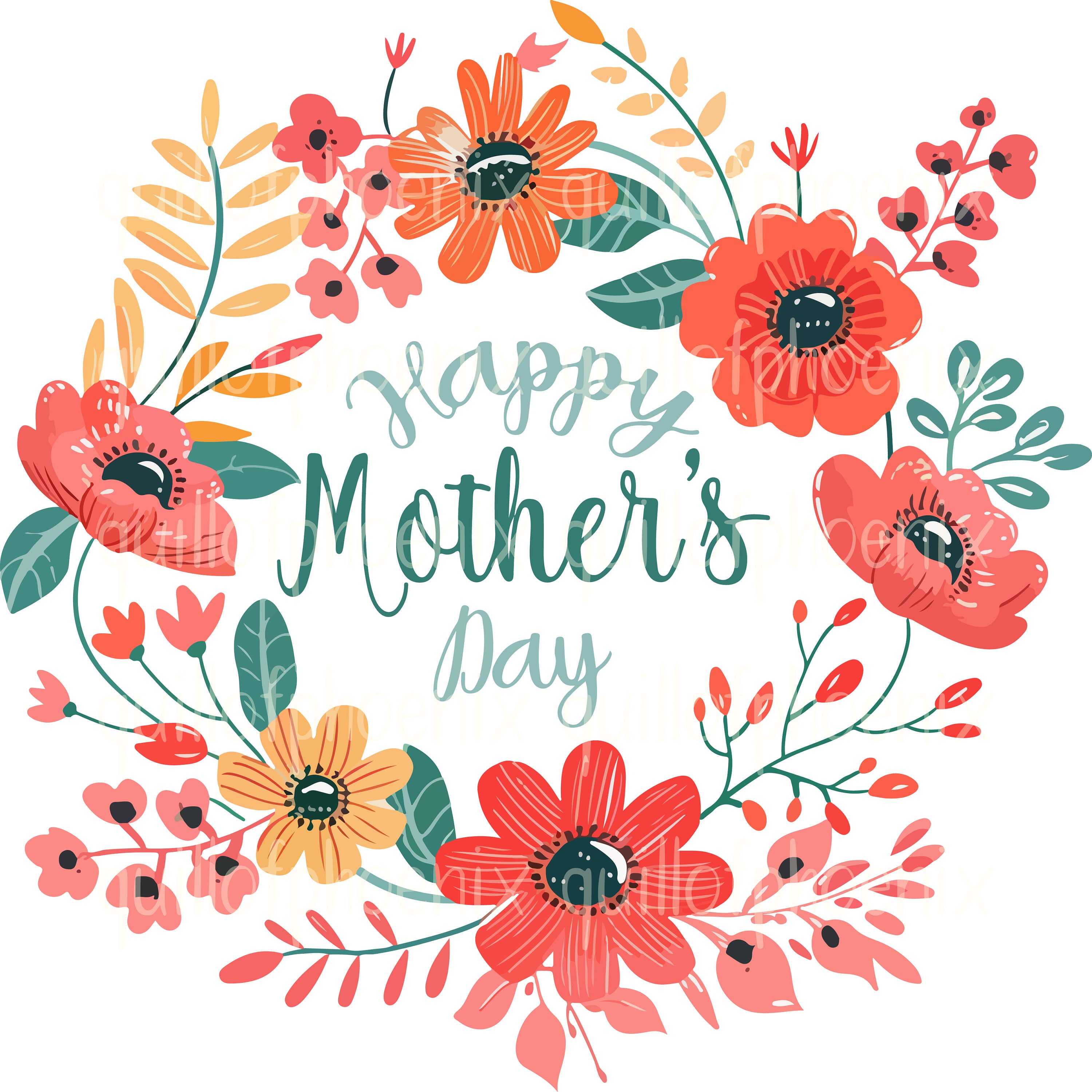 Happy Mother's Day Floral Clip Art SVG PNG With Transparent Background ...