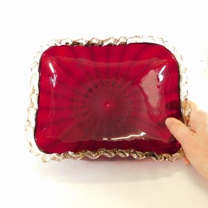 Victorian Ruby Red Glass Bowl Clear Glass Frilled Rim Free UK Postage ...
