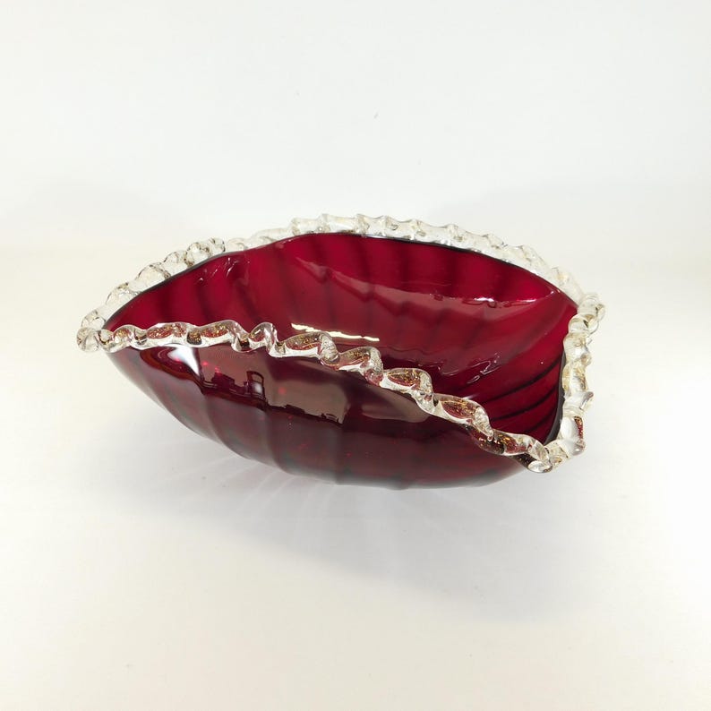 Victorian Ruby Red Glass Bowl Clear Glass Frilled Rim Free UK Postage ...