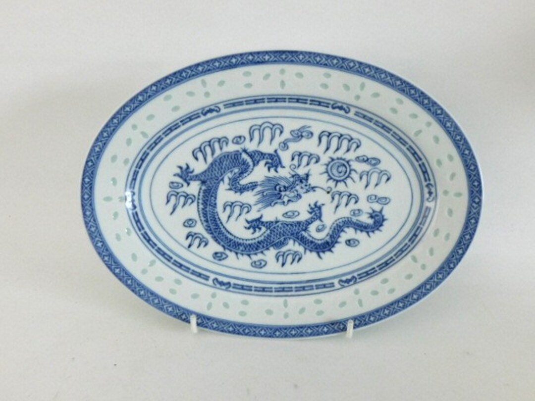 Pair of Vintage Chinese Rice Pattern Oval Plates/dishes 10 Long Free UK ...