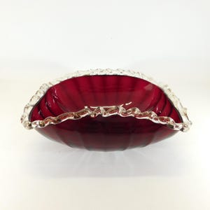 Victorian Ruby Red Glass Bowl Clear Glass Frilled Rim Free UK Postage ...