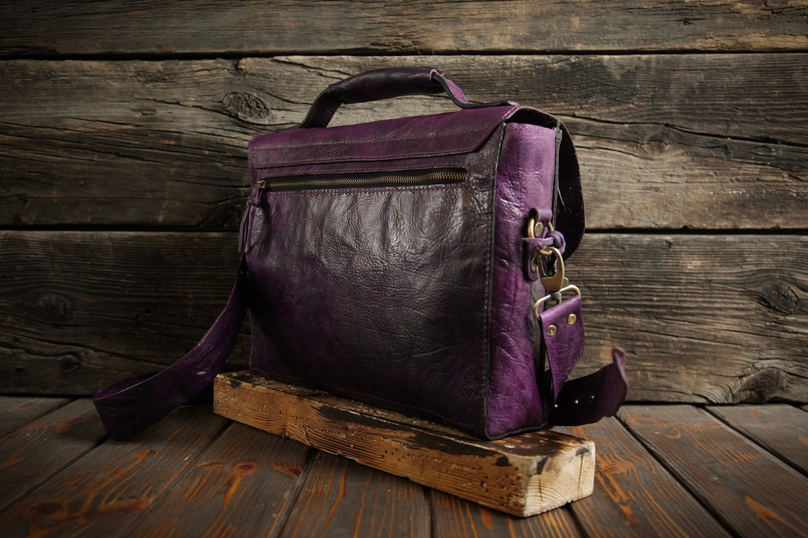 Purple leather briefcase. Unisex leather laptop bag | Etsy