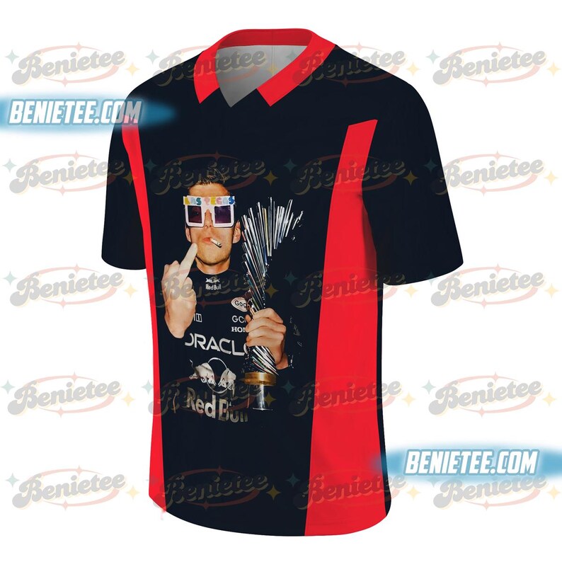 Max Verstappen Trophy Middle Finger Football Jersey, Formula 1 Shirt ...