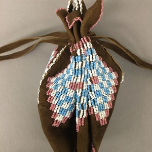 Antique Native American Deerskin Foldover Tulip Drawstring Pouch Bag ...