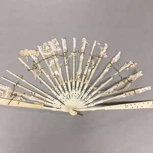1900s Antique Shabby Folding Hand Fan, Carved Bone Sticks/guards Silver ...