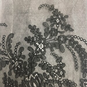 Vintage Black Chantilly Machine Made Lace, Lightweight, Floral Border ...