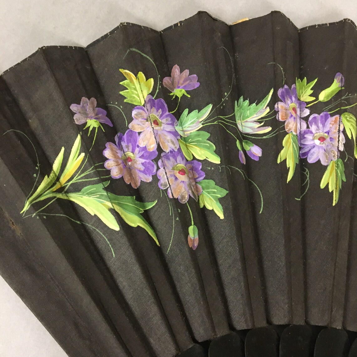 1900s Large Victorian Black Linen Folding Hand Fan Hand | Etsy