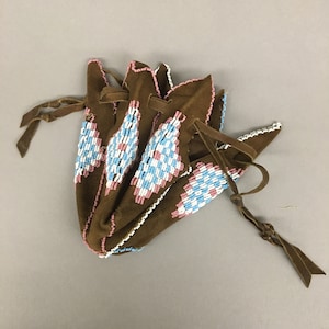 Antique Native American Deerskin Foldover Tulip Drawstring Pouch Bag ...