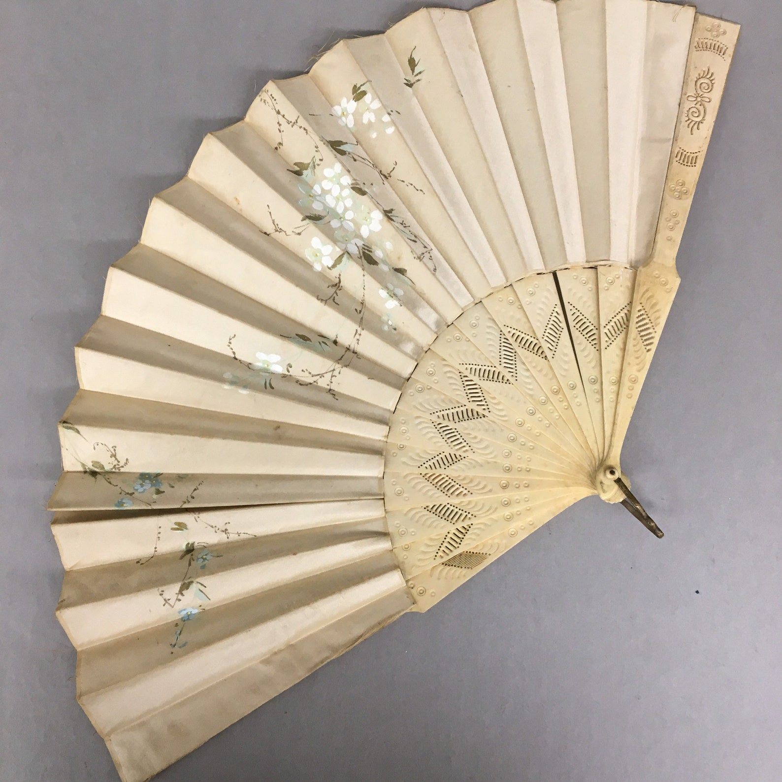 19th Century Large Hand Painted Ivory Silk Victorian Folding - Etsy