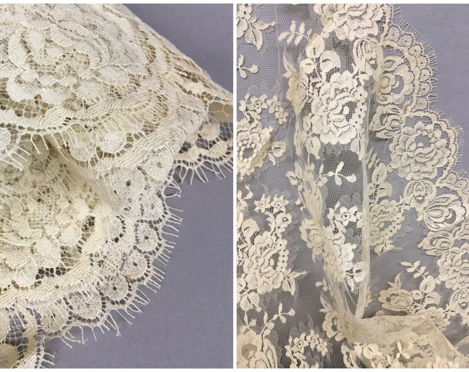 1980s Golden Tan Chantilly Lace Fabric With Double Galloon Scallop Edge ...