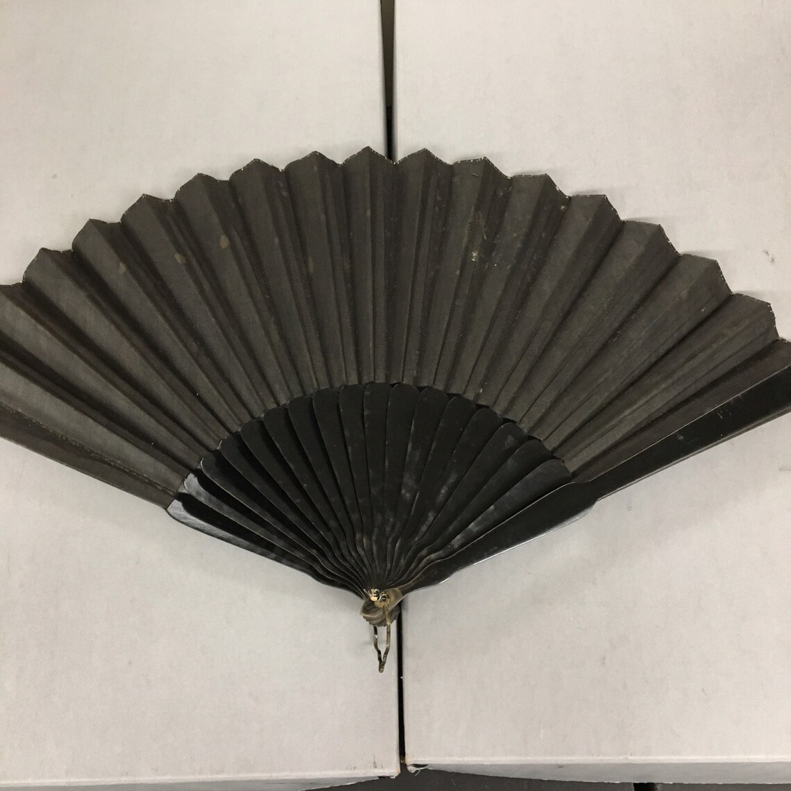 1900s Large Victorian Black Linen Folding Hand Fan Hand | Etsy
