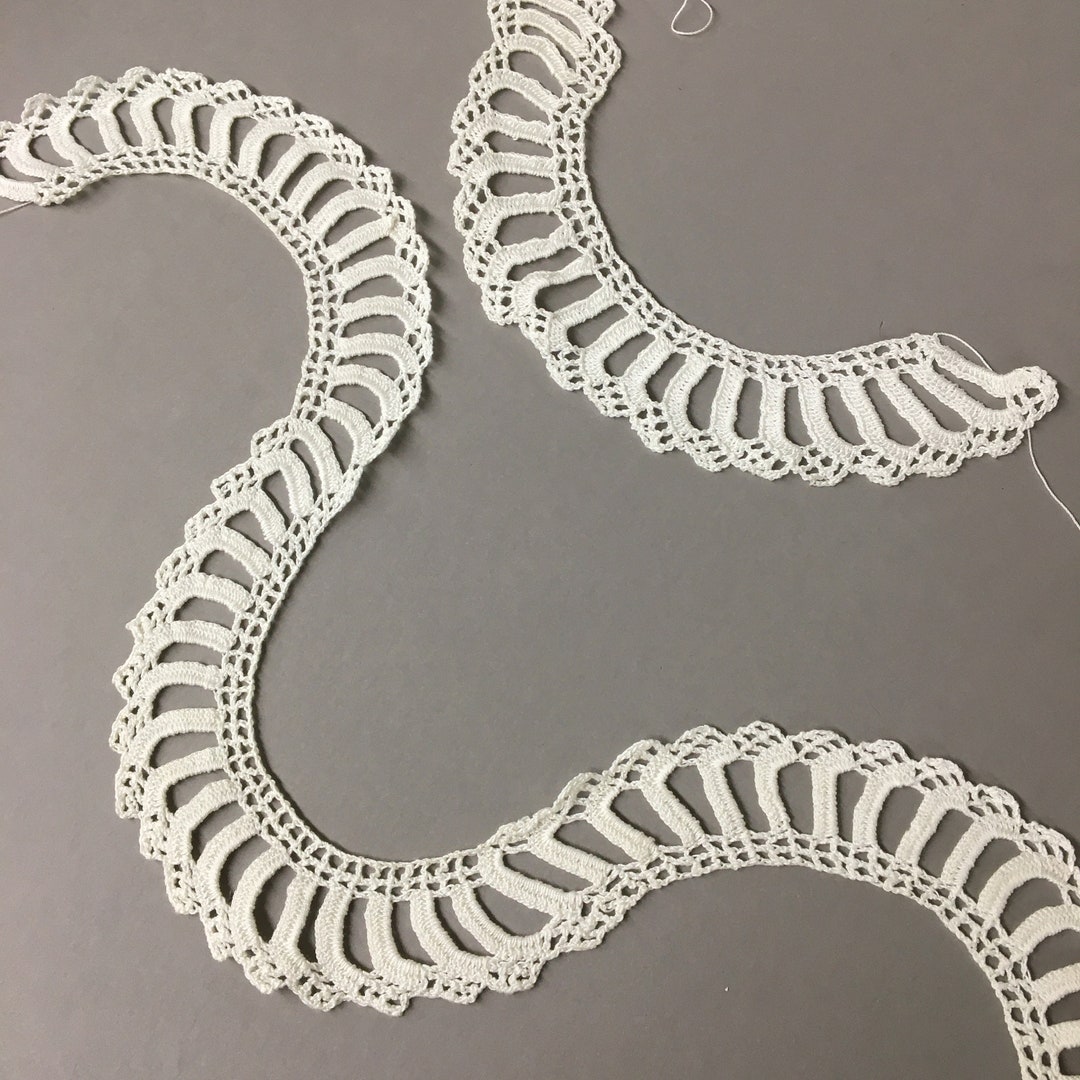 Two Hand-crocheted Curved Lace Pieces, Original 15" Antique in Ecru ...