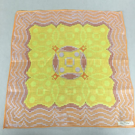1960s Geo print Irish Linen Hanky by Lady Heritage wi… - Gem