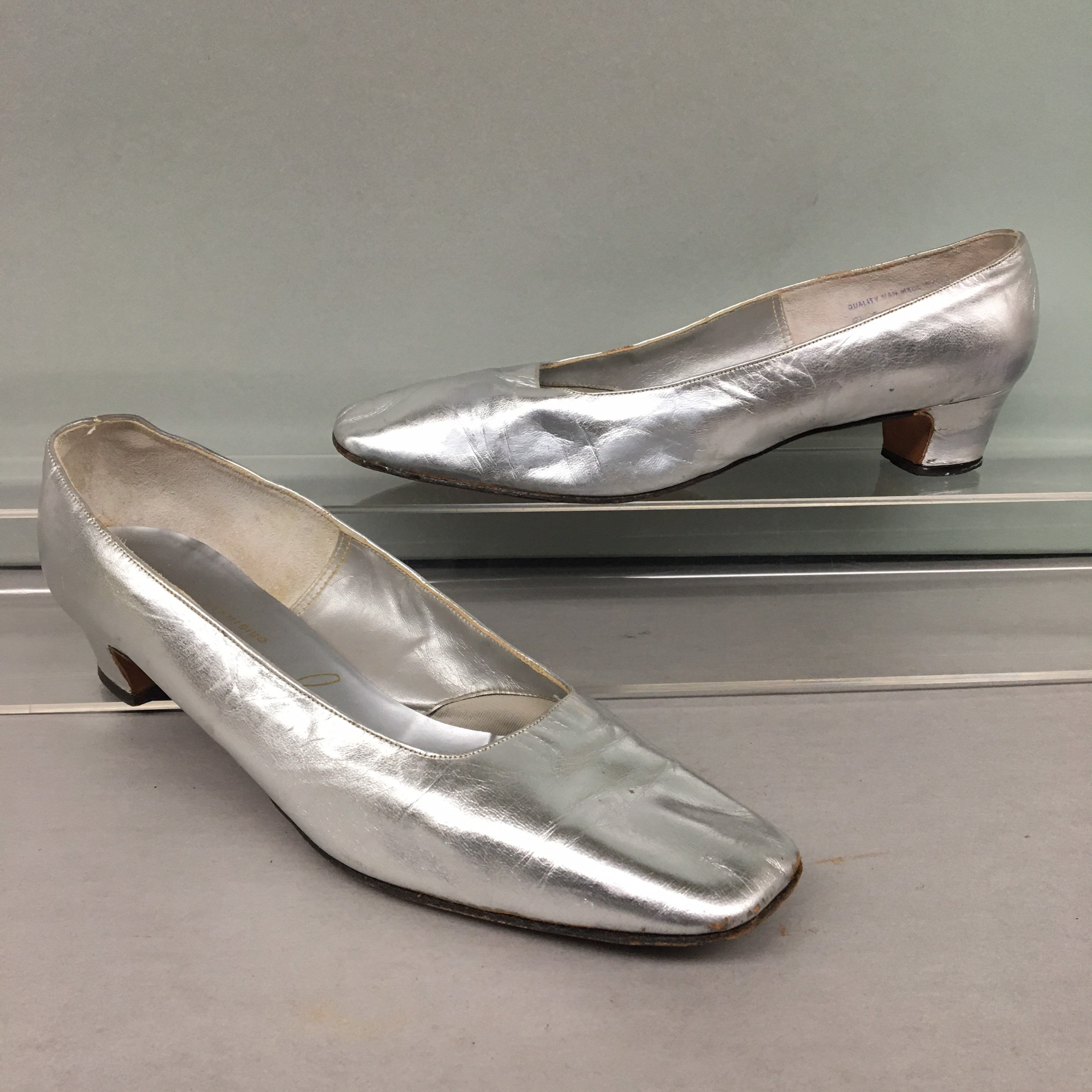 Silver Low Heel Pumps