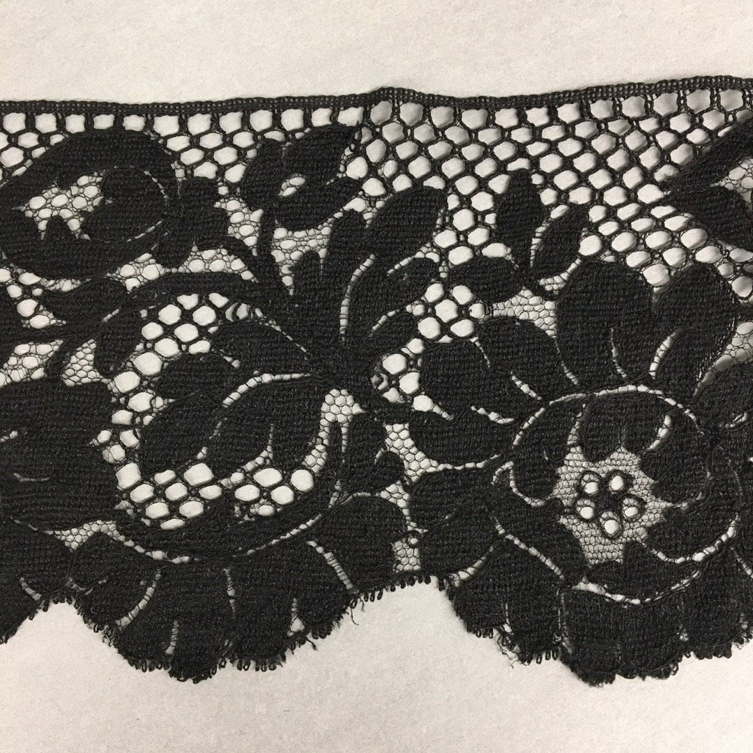 French Antique Black Lace, 2 Matching Seamed Pieces, Rose Single ...
