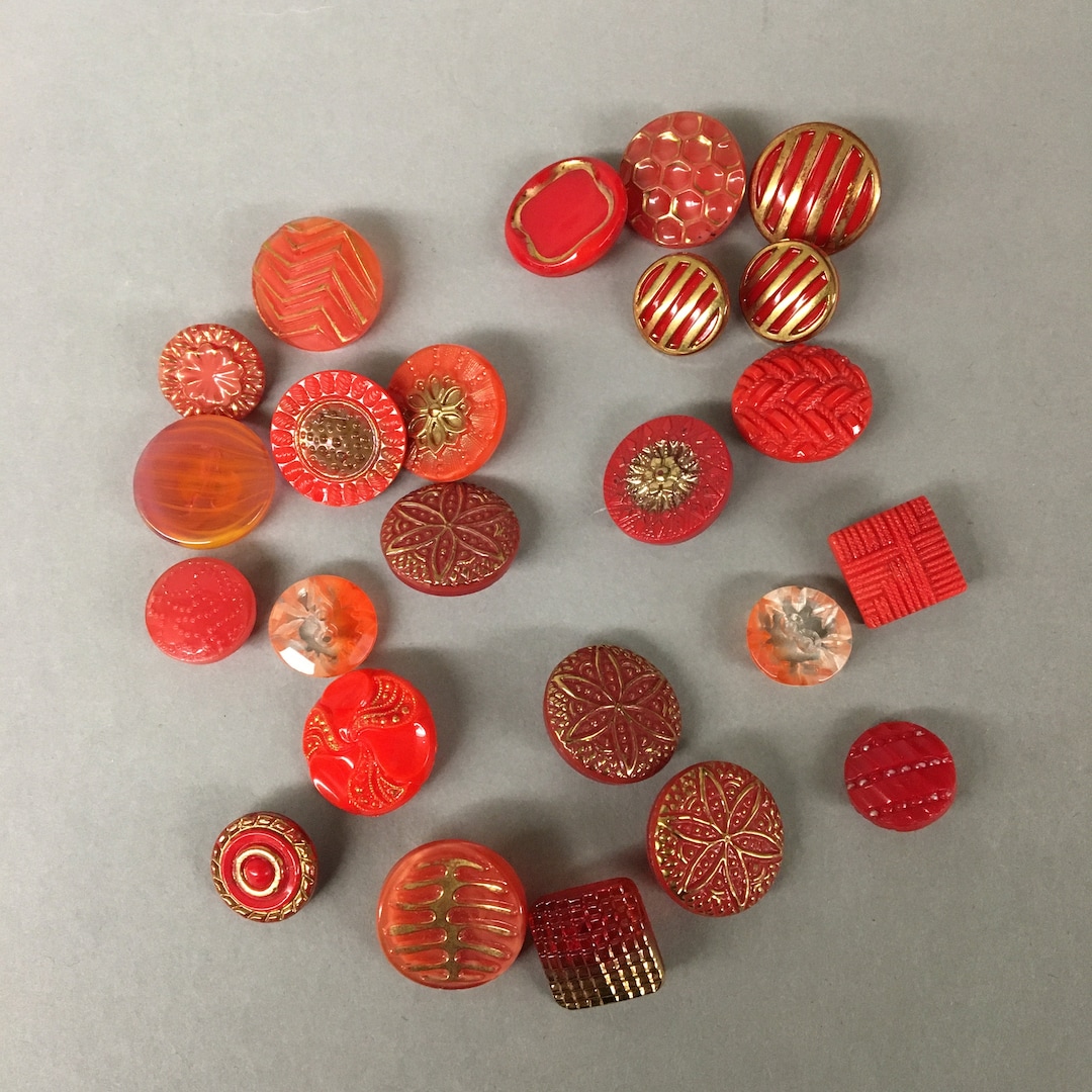 Lot of Antique Victorian Red Pressed Glass Buttons With Gold Accents in ...