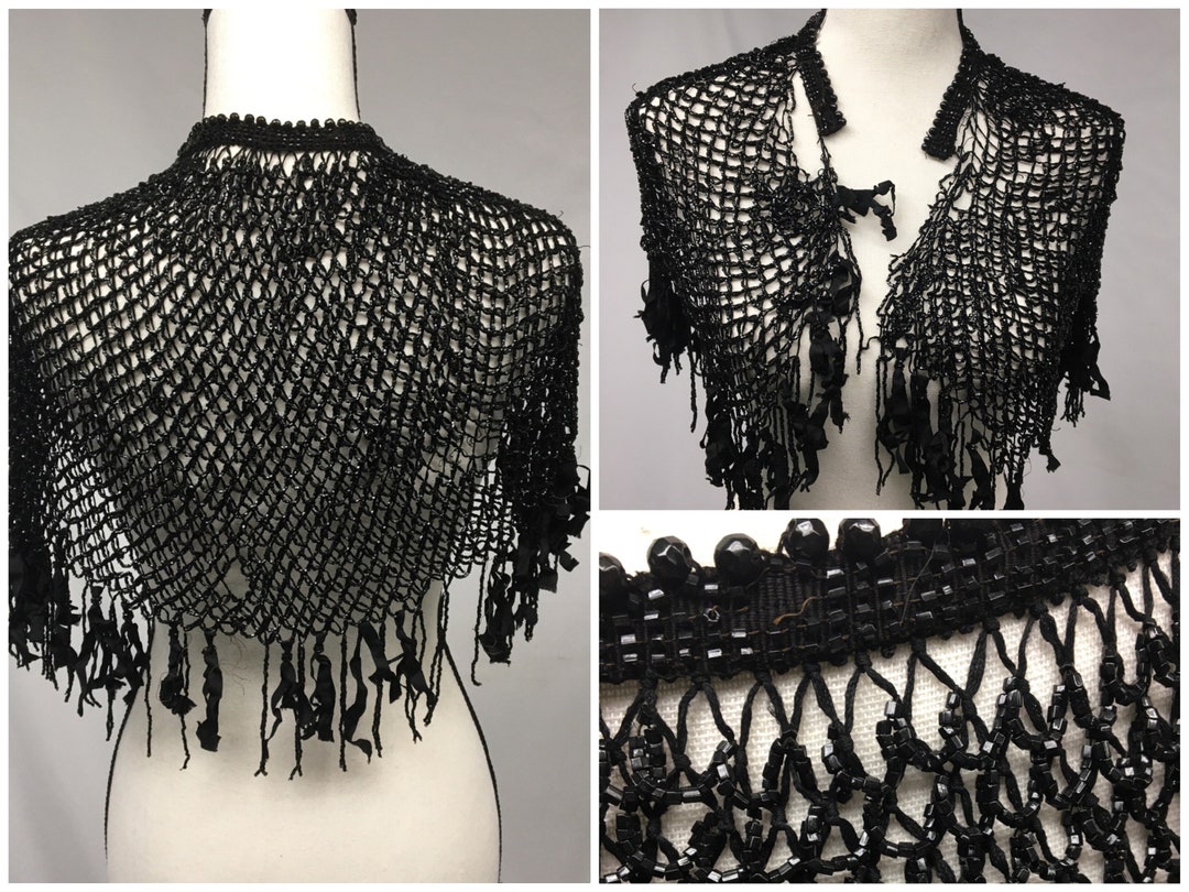1800s Victorian Antique Jet Beaded Cape With Fringe, Wounded AS IS ...
