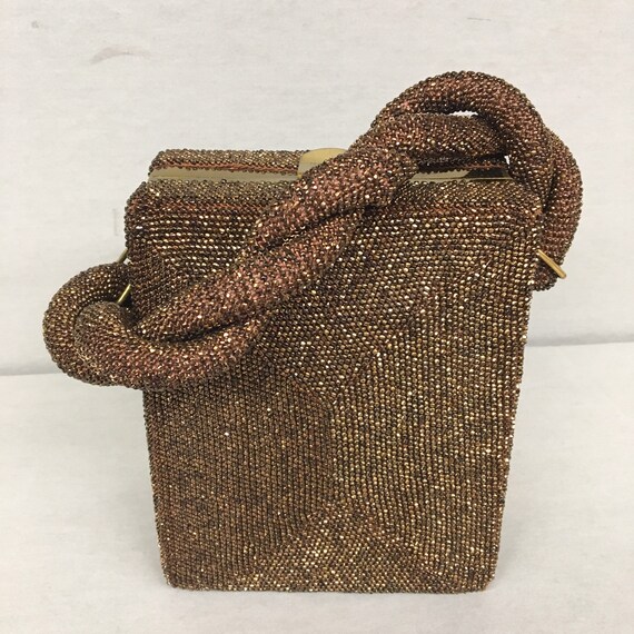 1940s Copper Beaded handbag, gold tone metal hard fra… - Gem