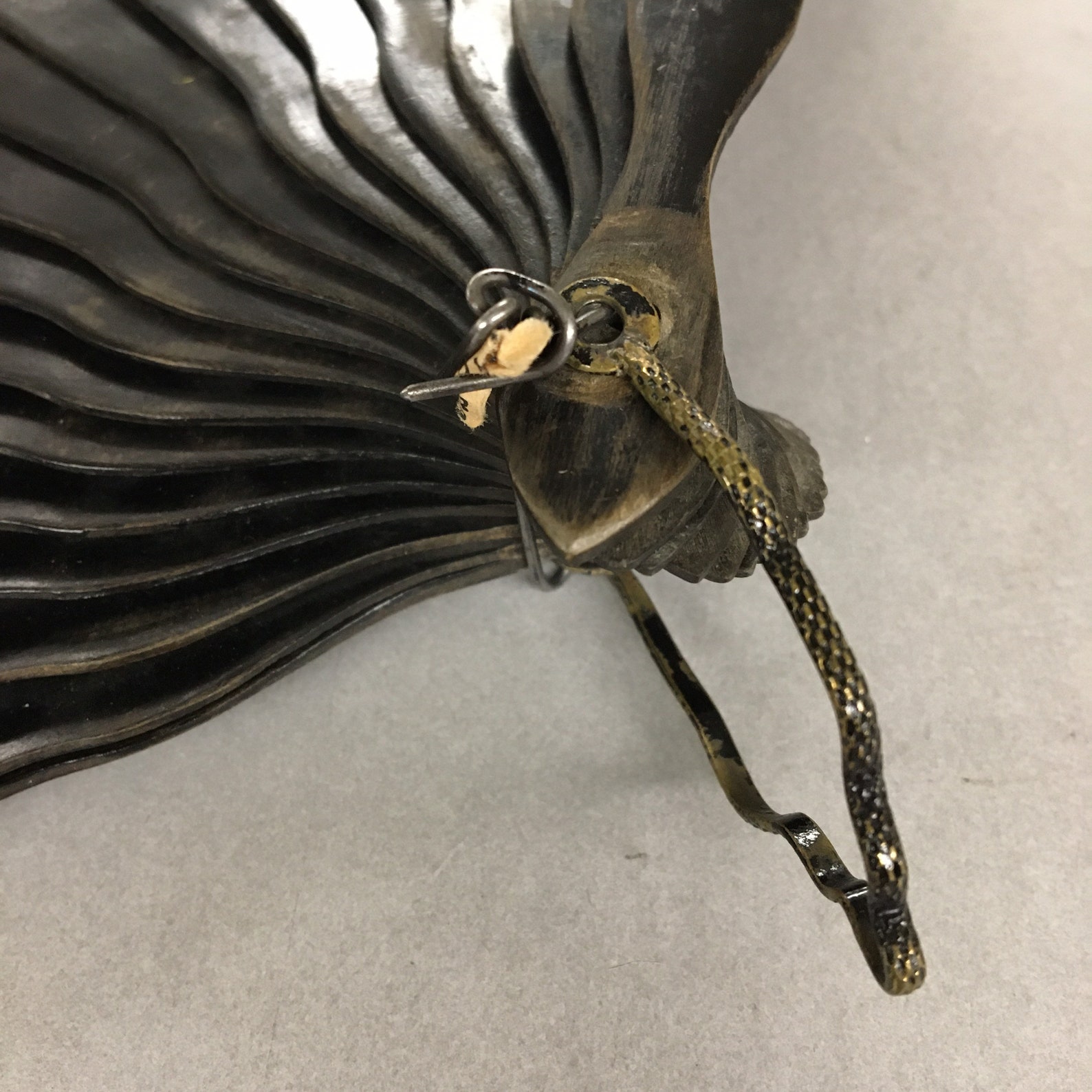 1900s Large Victorian Black Linen Folding Hand Fan, Hand Painted Purple ...