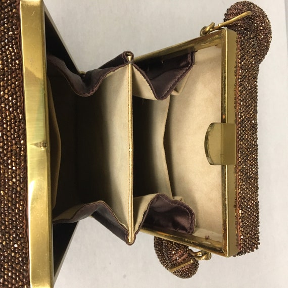 1940s Copper Beaded handbag, gold tone metal hard fra… - Gem