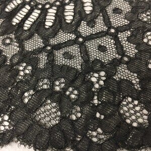 Vintage Black Chantilly Machine Made Lace, Lightweight, Floral Border ...