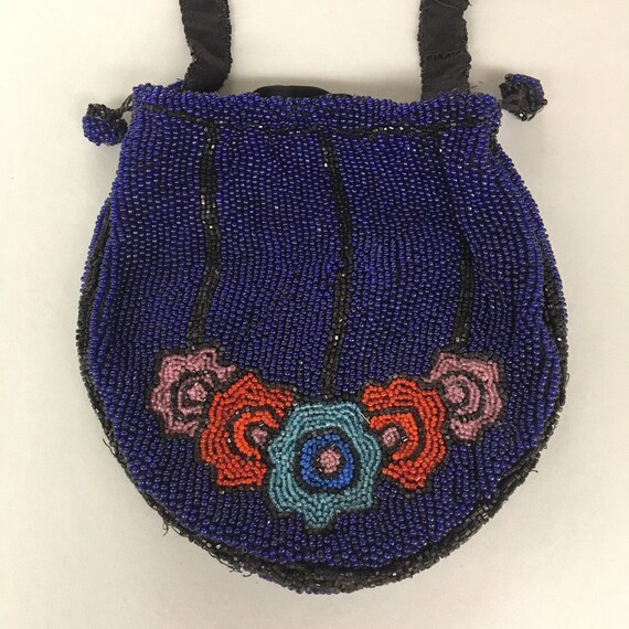 1900s Floral Beaded Drawstring Evening Reticule Handb… - Gem