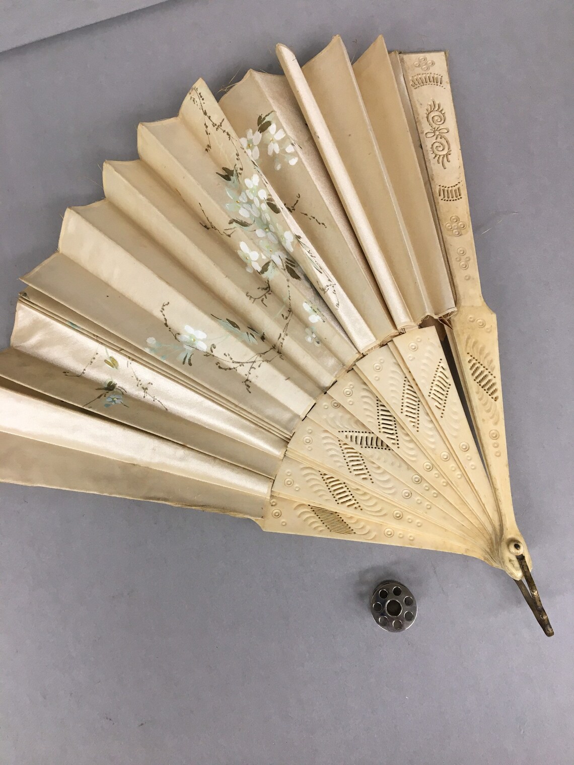 19th Century Large Hand Painted Ivory Silk Victorian Folding | Etsy