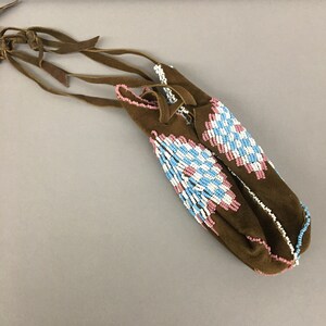 Antique Native American Deerskin Foldover Tulip Drawstring Pouch Bag ...